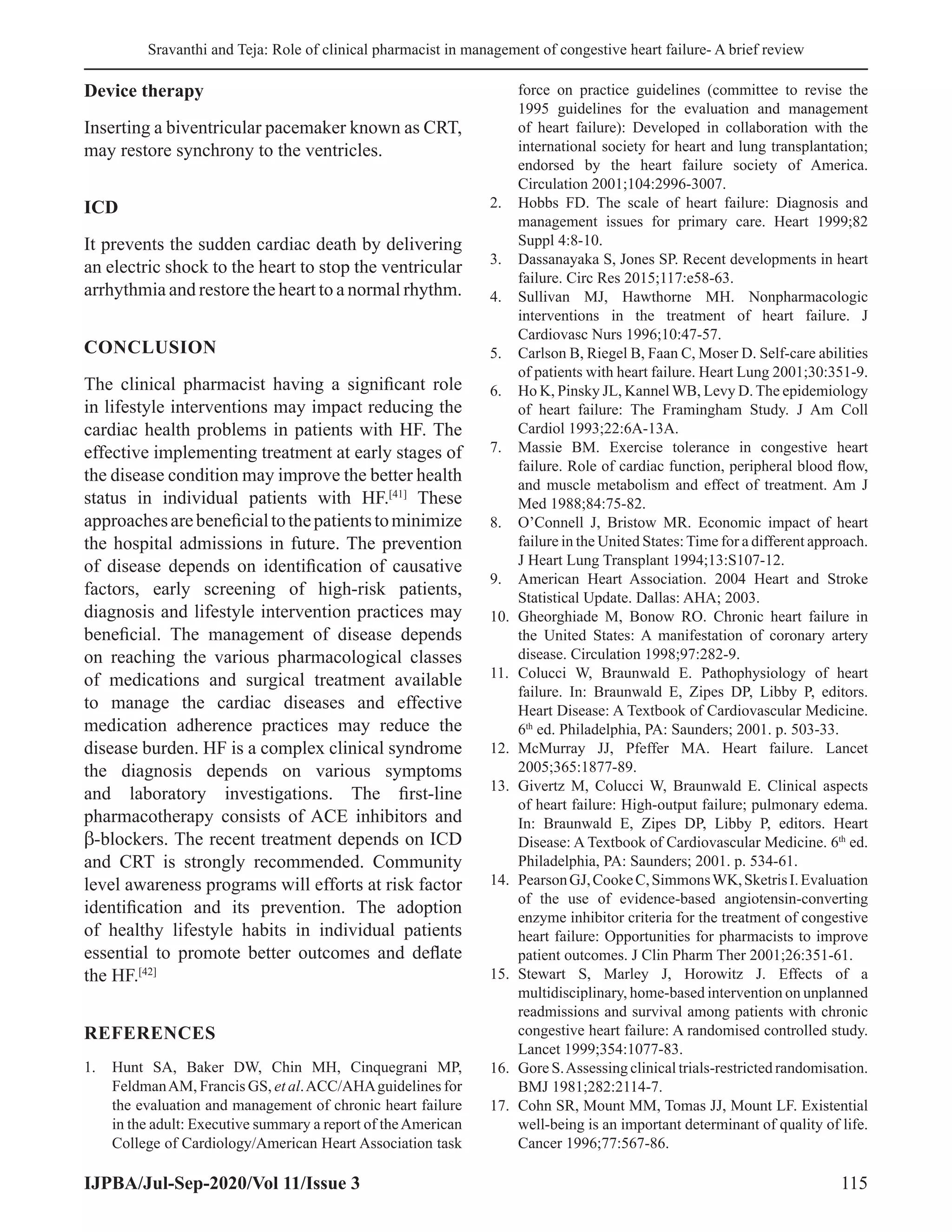 Role of Clinical Pharmacist in Management of Congestive Heart Failure ...
