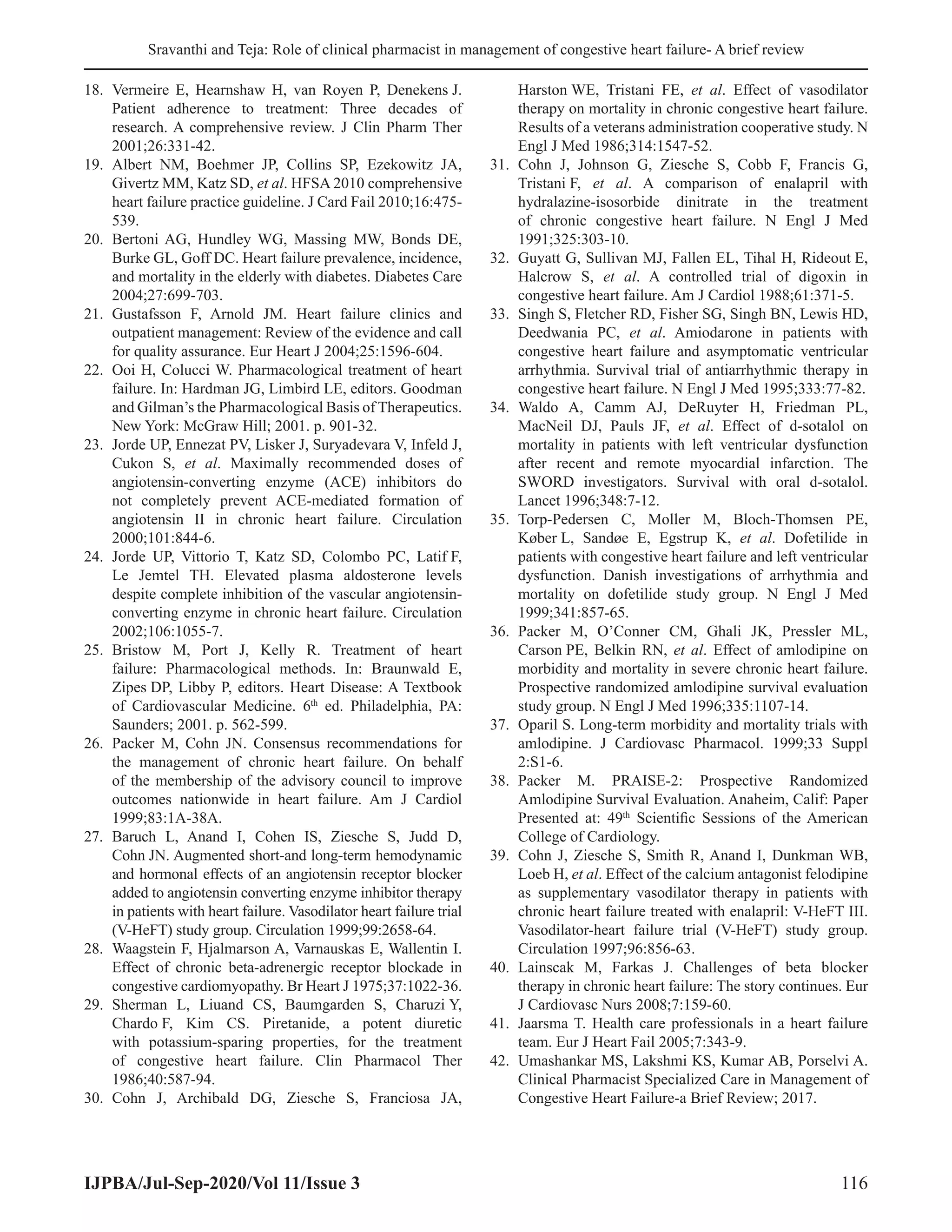 Role of Clinical Pharmacist in Management of Congestive Heart Failure ...