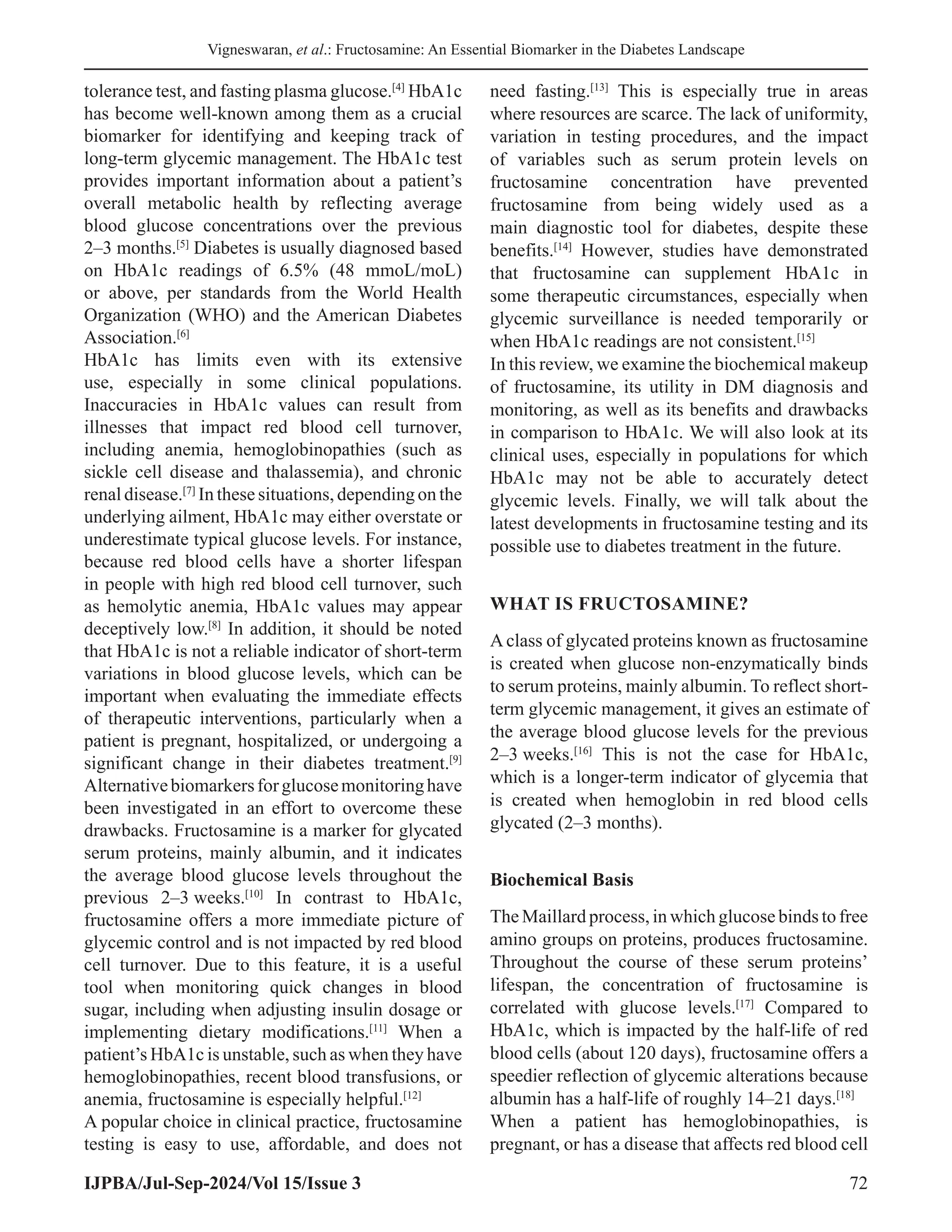 Fructosamine: An Essential Biomarker in the Diabetes Landscape | PDF