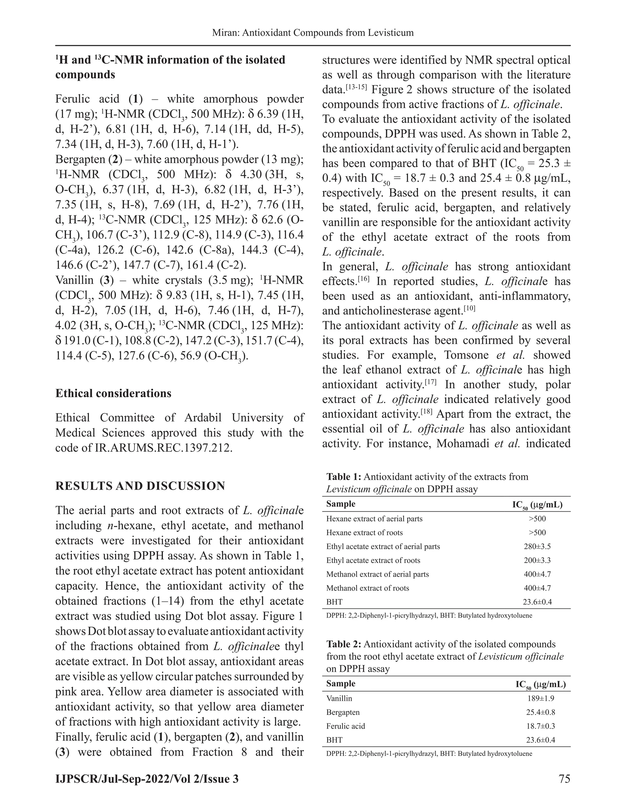Antioxidant Compounds from Levisticum officinale Koch | PDF