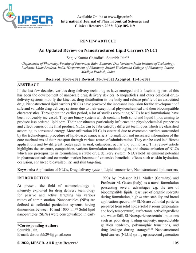 An Updated Review on Nanostructured Lipid Carriers (NLC) | PDF ...
