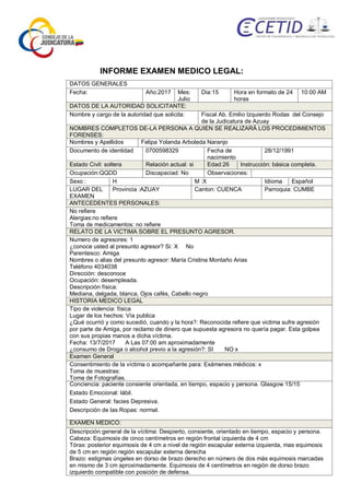 01 informe forense de lesiones, cristina uzhca | PDF