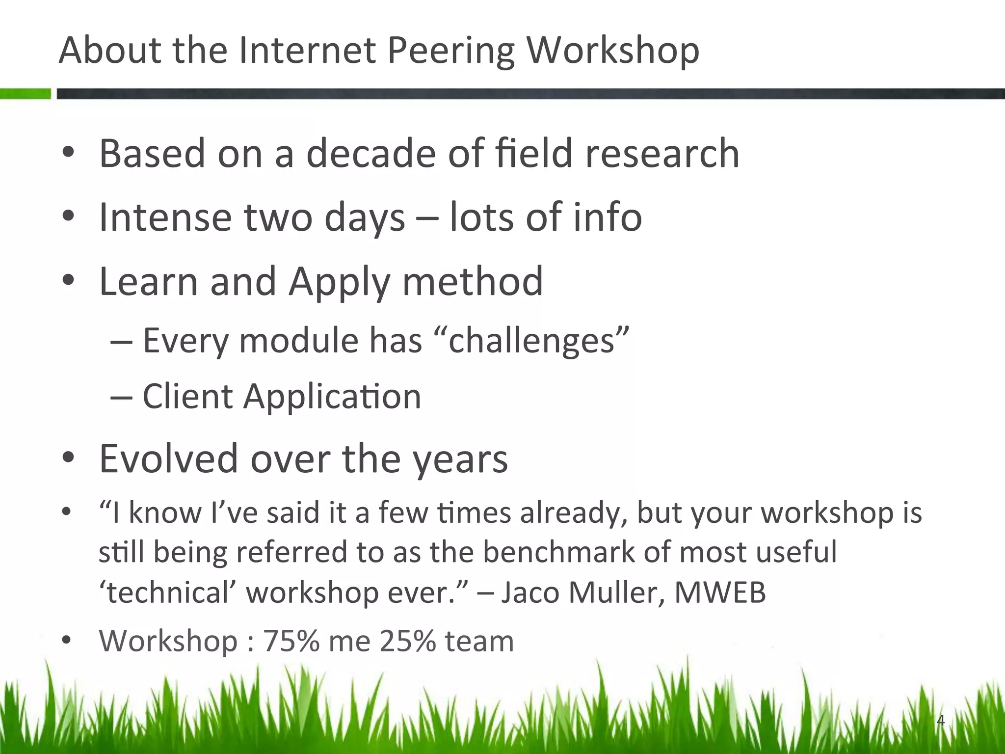 01 internet peering-workshop-agenda | PDF | Computer Networking | Computing