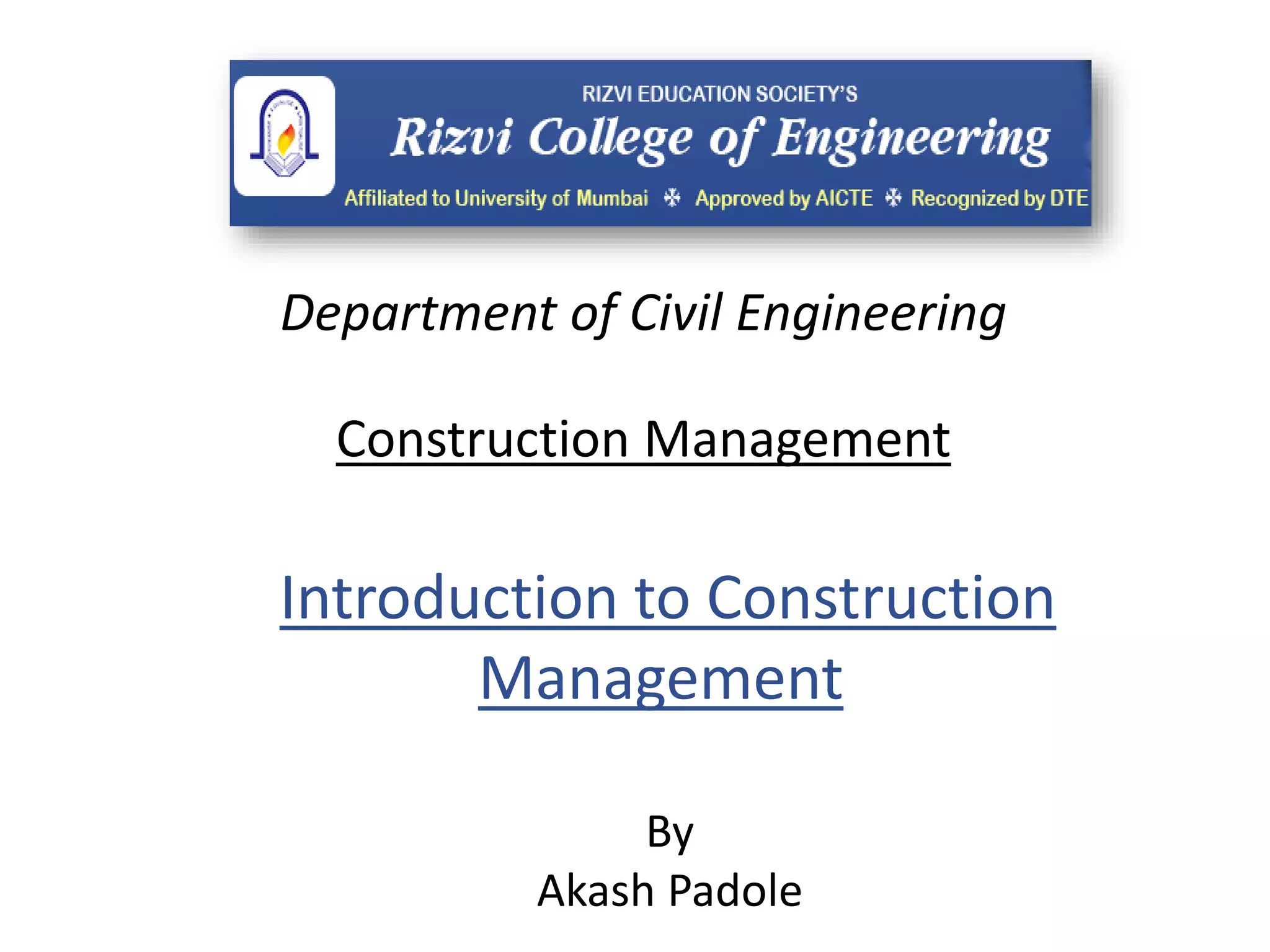 01 Introduction to Construction Management | PDF
