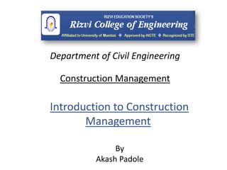 01 Introduction to Construction Management | PDF