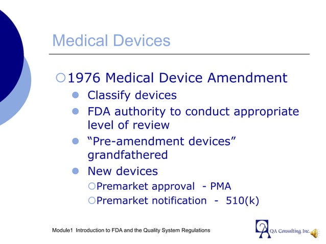 Module 01 Introduction To FdA and Quality System Regulation | PPT
