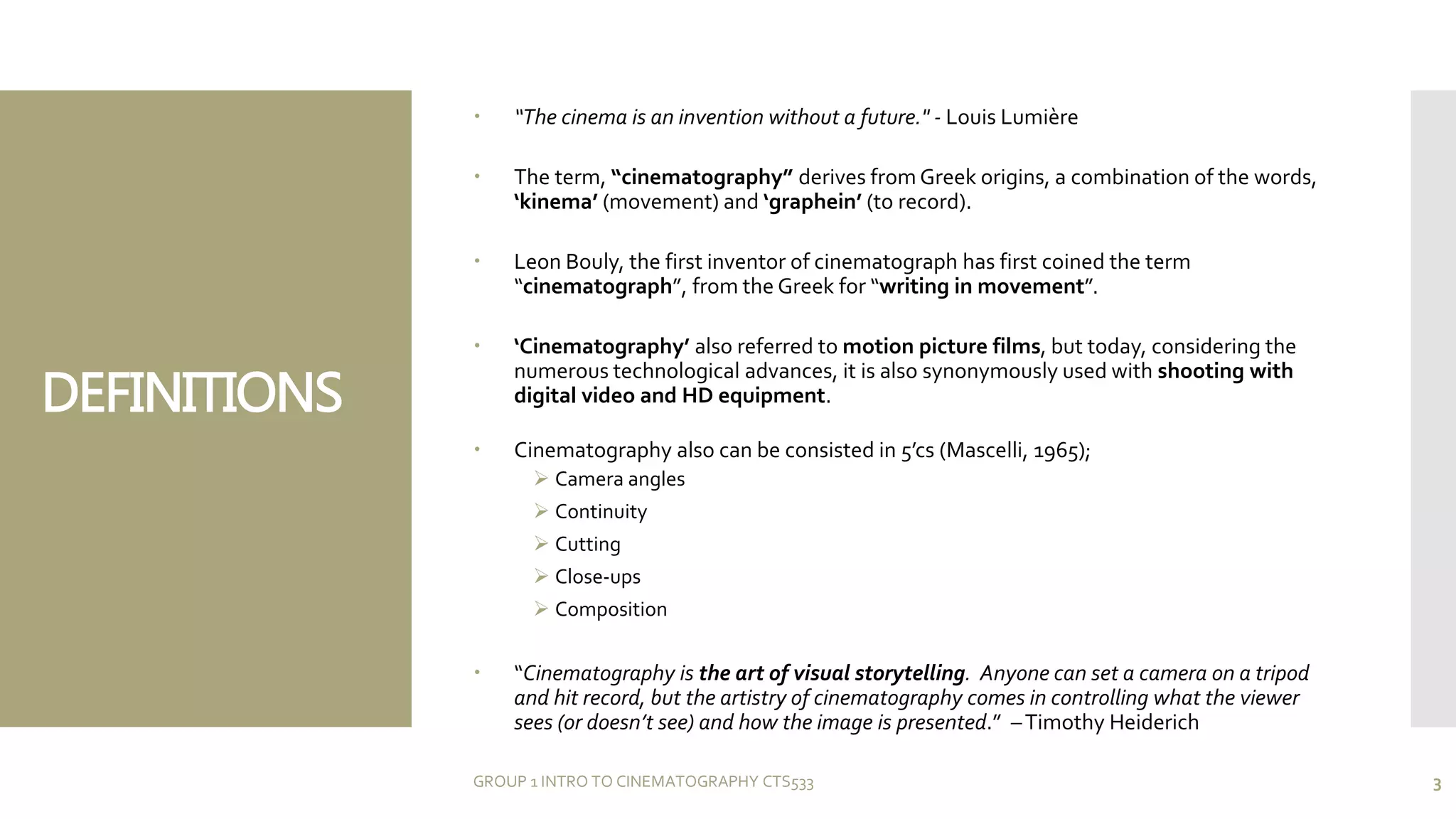 INTRO TO CINEMATOGRAPHY (Group1) | PPTX