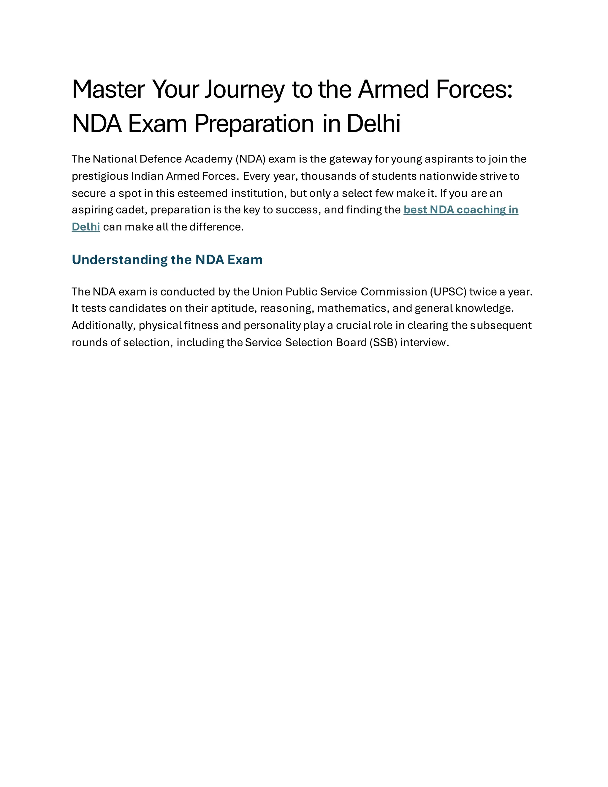 Master Your Journey to the Armed Forces: NDA Exam Preparation in Delhi | PDF