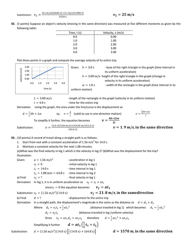 LT1: KInematics For 1D with solutions | PDF