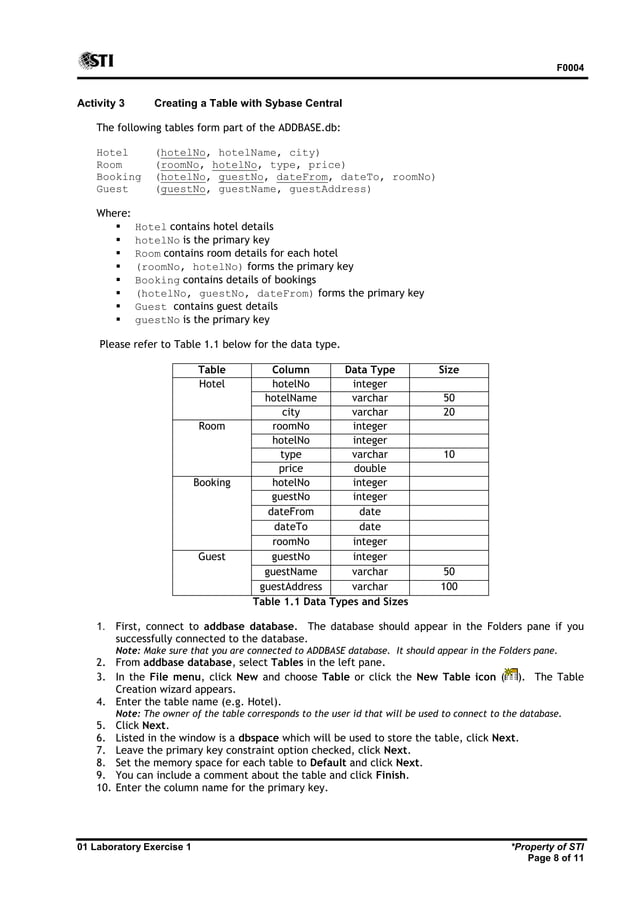 01 laboratory exercise 1 - DESIGN A SIMPLE DATABASE APPLICATION | PDF