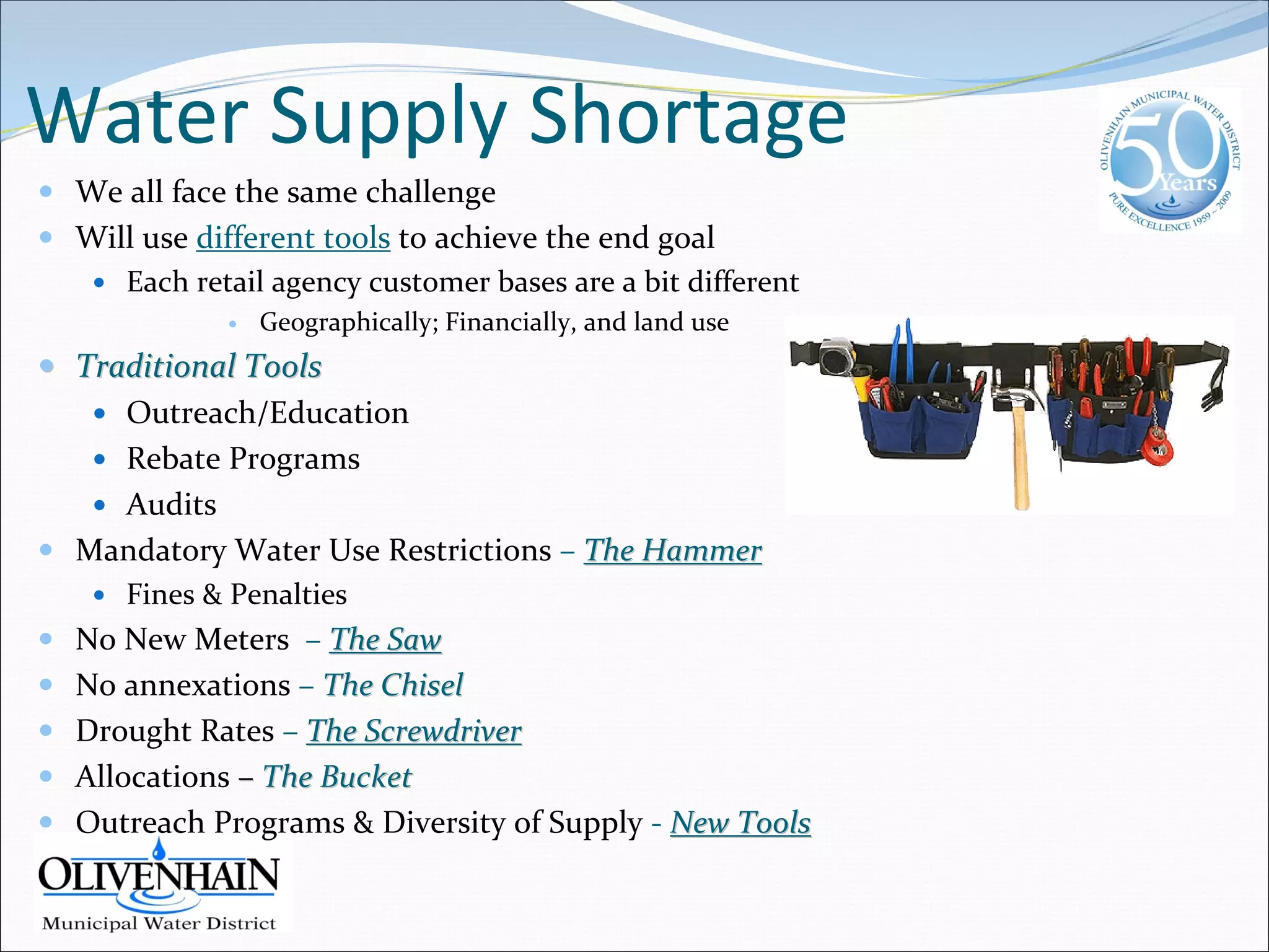 Water Supply Shortage Issues on the Retail Level - Olivenhain | PPT
