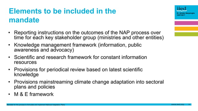 Mandate for the process to formulate and implement National Adaptation ...