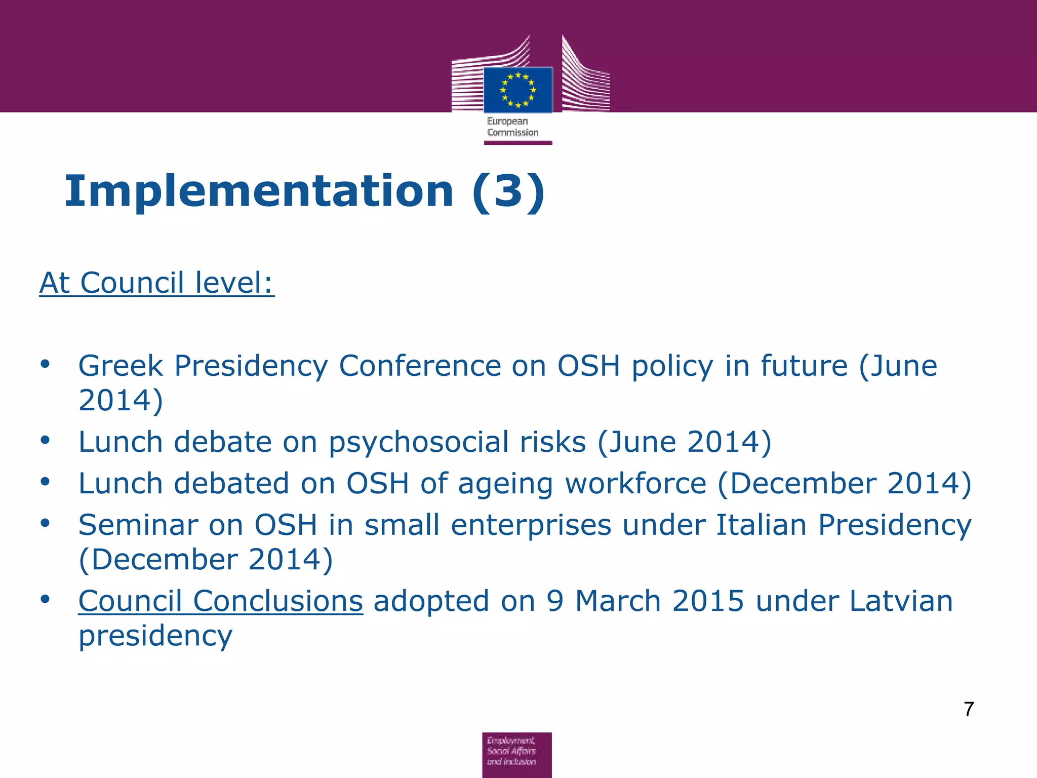 EU OSH Strategic Framework in action – state of implementation | PPTX