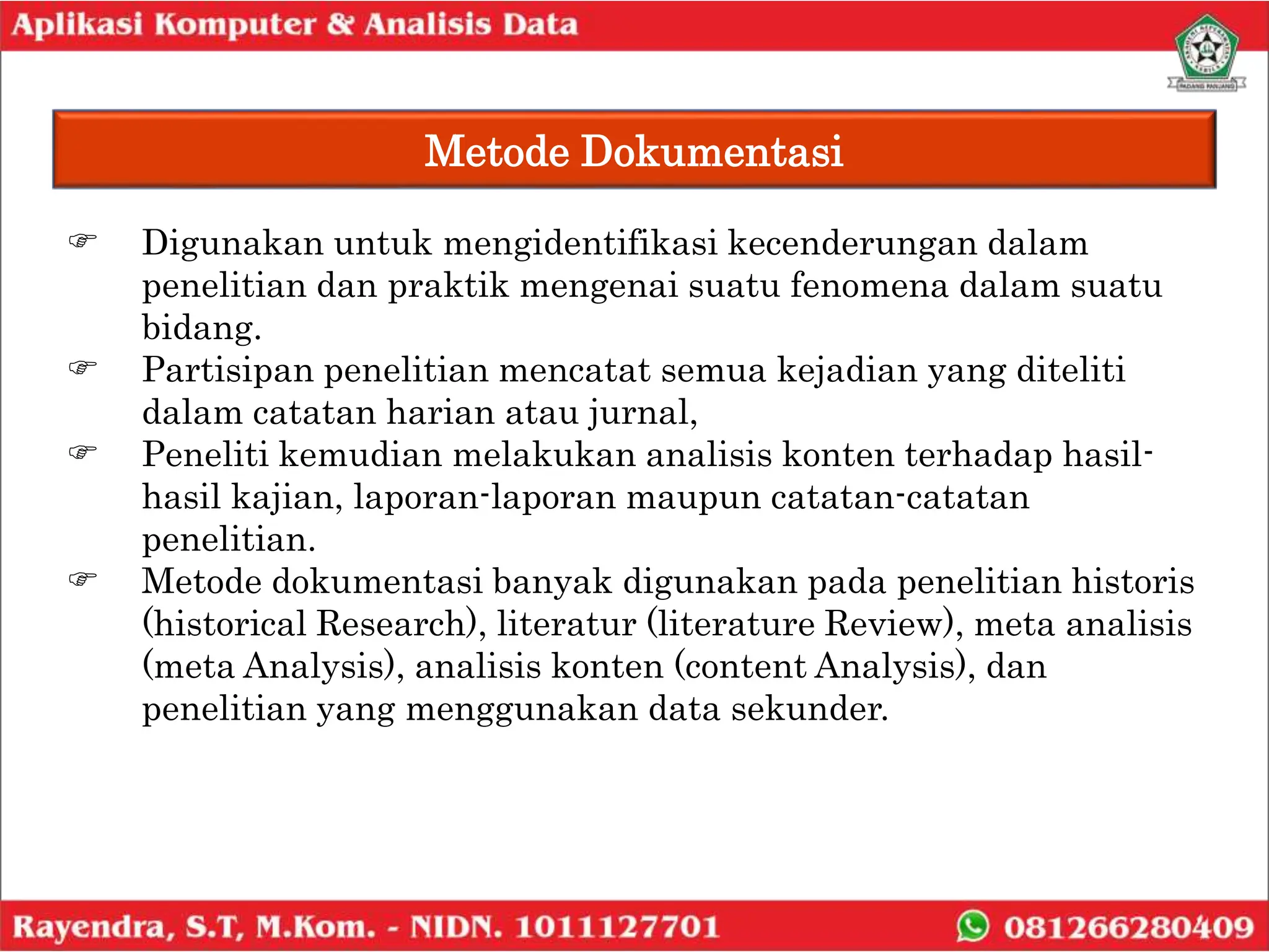 01 Metode Pengumpulan Data - Mata Kuliah Aplikasi Komputer dan Analisis ...