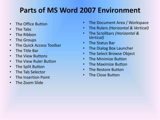01 microsoft office word 2007 (introduction and parts) | PPTX