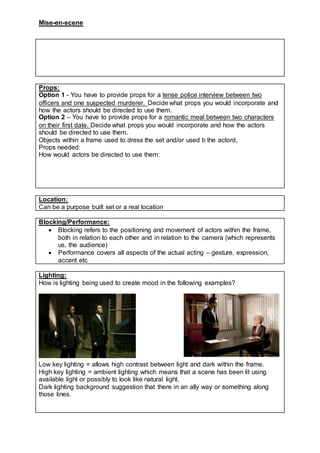 01 mise en scene notes sheet | DOCX | Theater | Fine Art