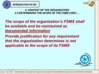 ISO 22000 Clauses Requirements and Documentation | PPT