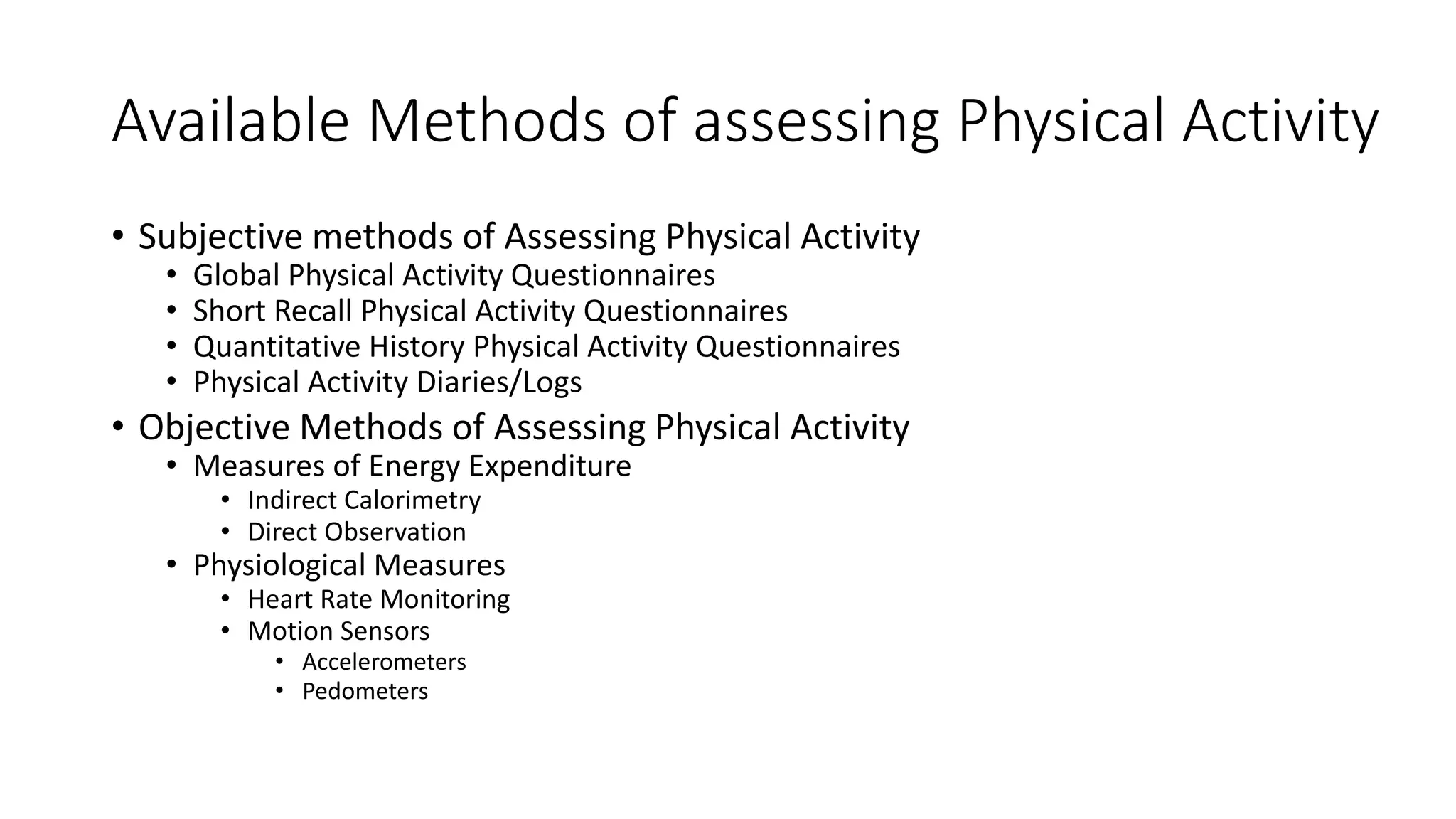 Methods of assessing Physical Activity | PPT