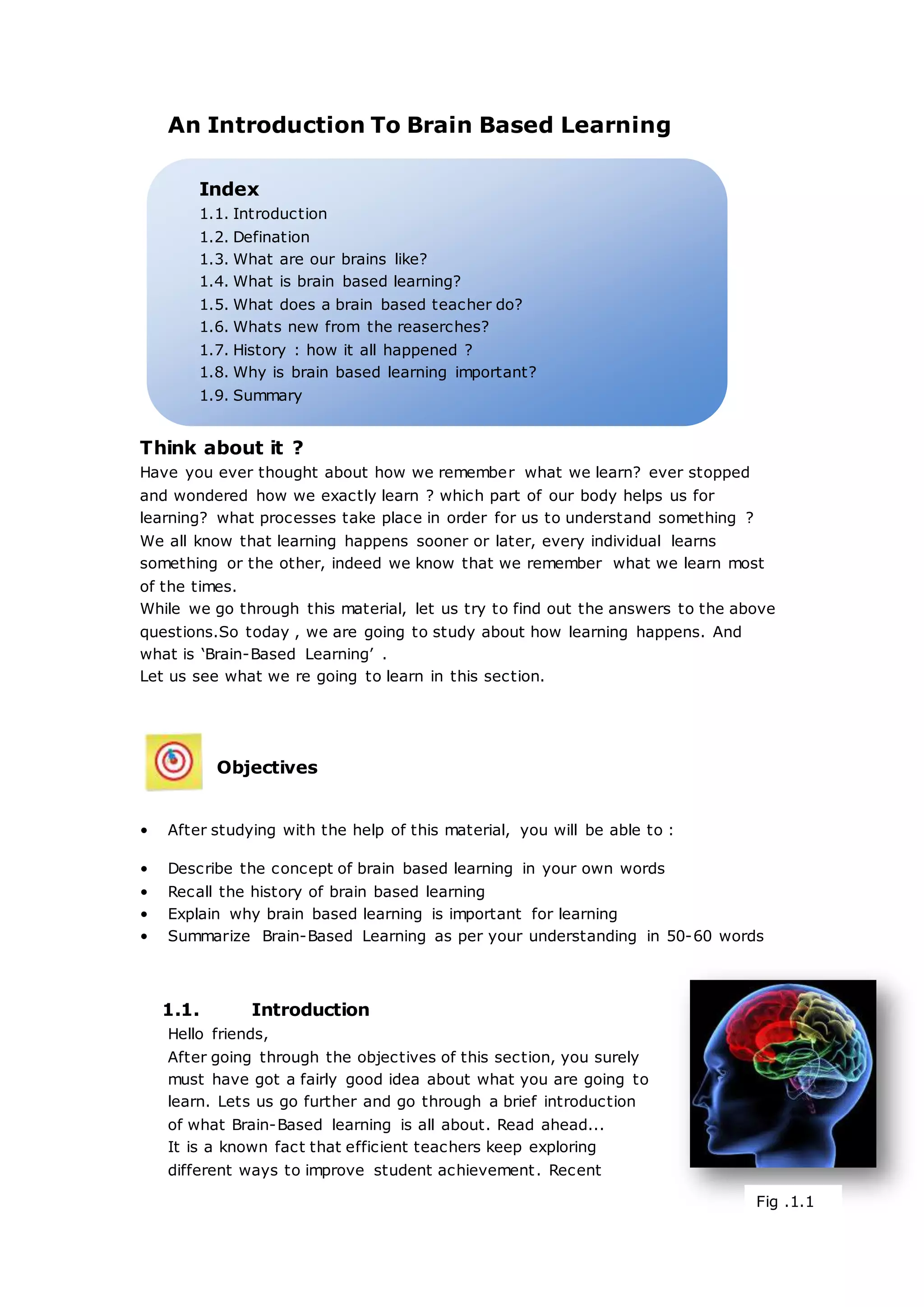 Brain based learning- Open Distance Learning Material | PDF