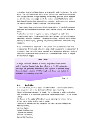 Brain based learning- Open Distance Learning Material | PDF