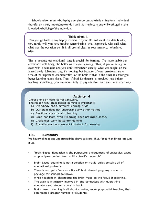 Brain based learning- Open Distance Learning Material | PDF