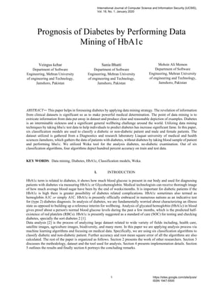 Prognosis of Diabetes by Performing Data Mining of HbA1c | PDF