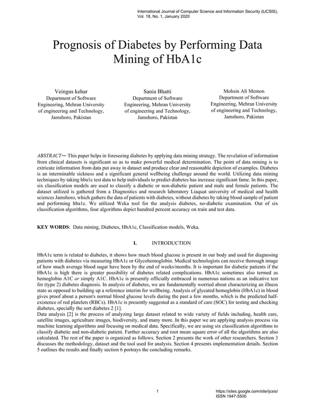 Prognosis of Diabetes by Performing Data Mining of HbA1c | PDF
