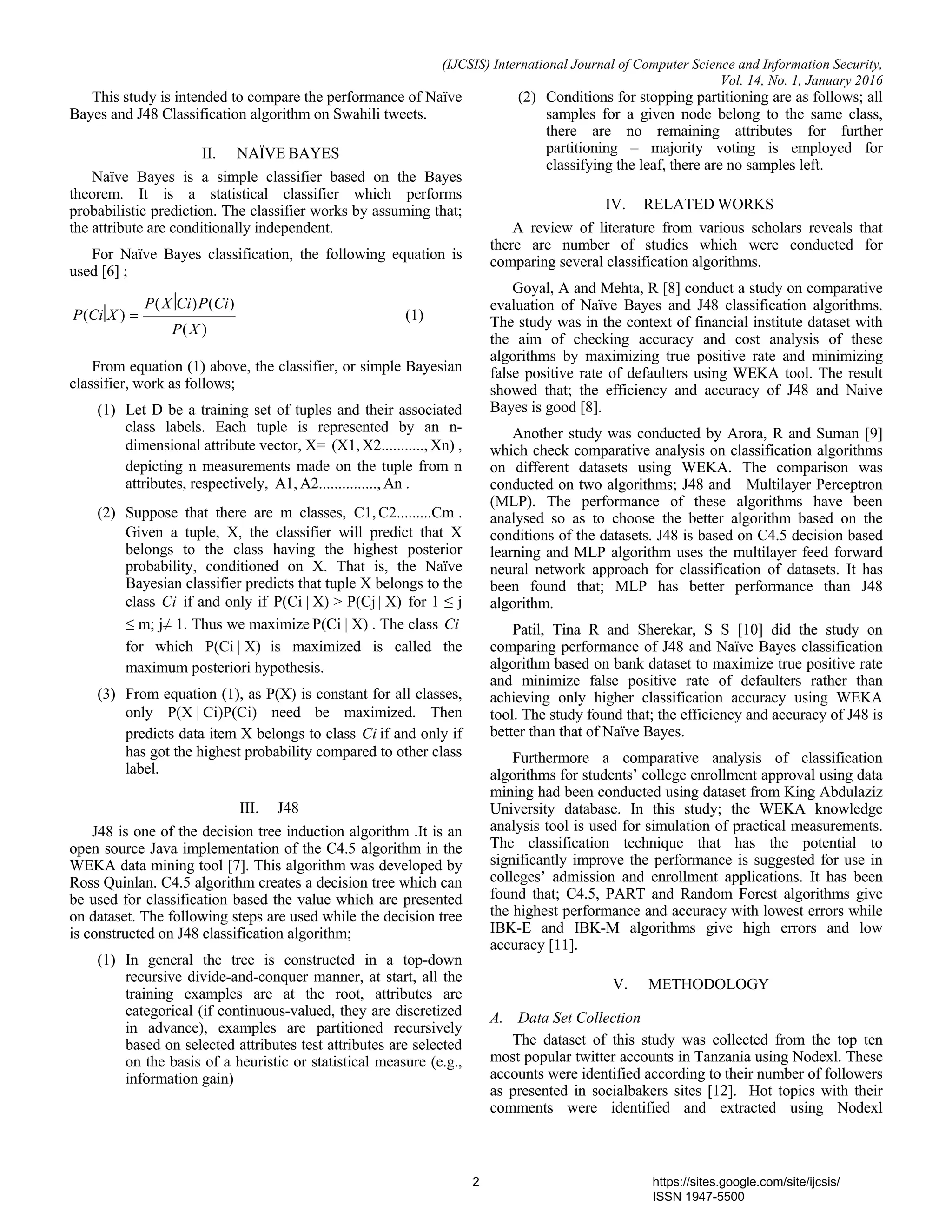 Naïve Bayes And J48 Classification Algorithms On Swahili Tweets Performance Evaluation Pdf