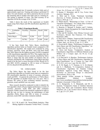 Naïve Bayes and J48 Classification Algorithms on Swahili Tweets: Performance Evaluation | PDF