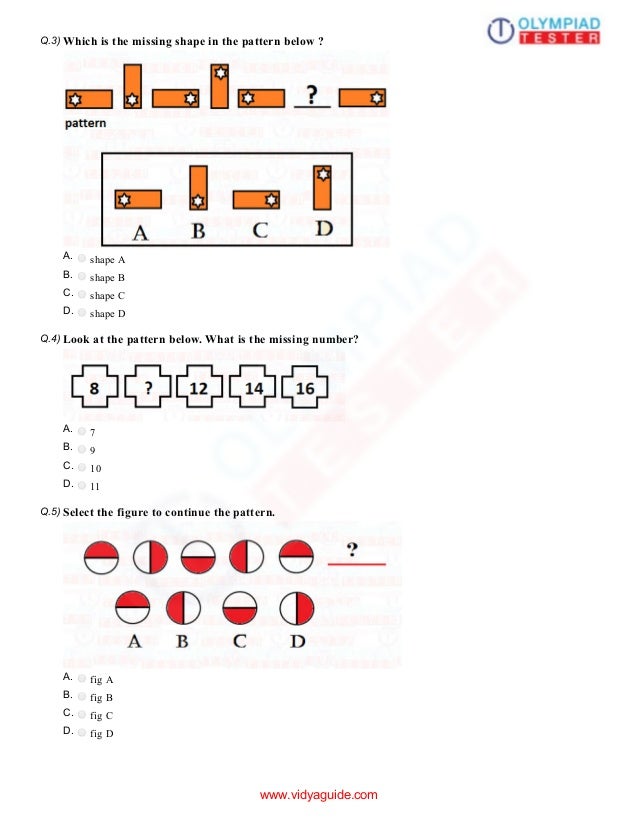 Class 1 Maths Olympiad Sample paper - Patterns Set 01