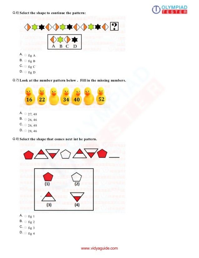 Class 1 Maths Olympiad Sample paper - Patterns Set 01