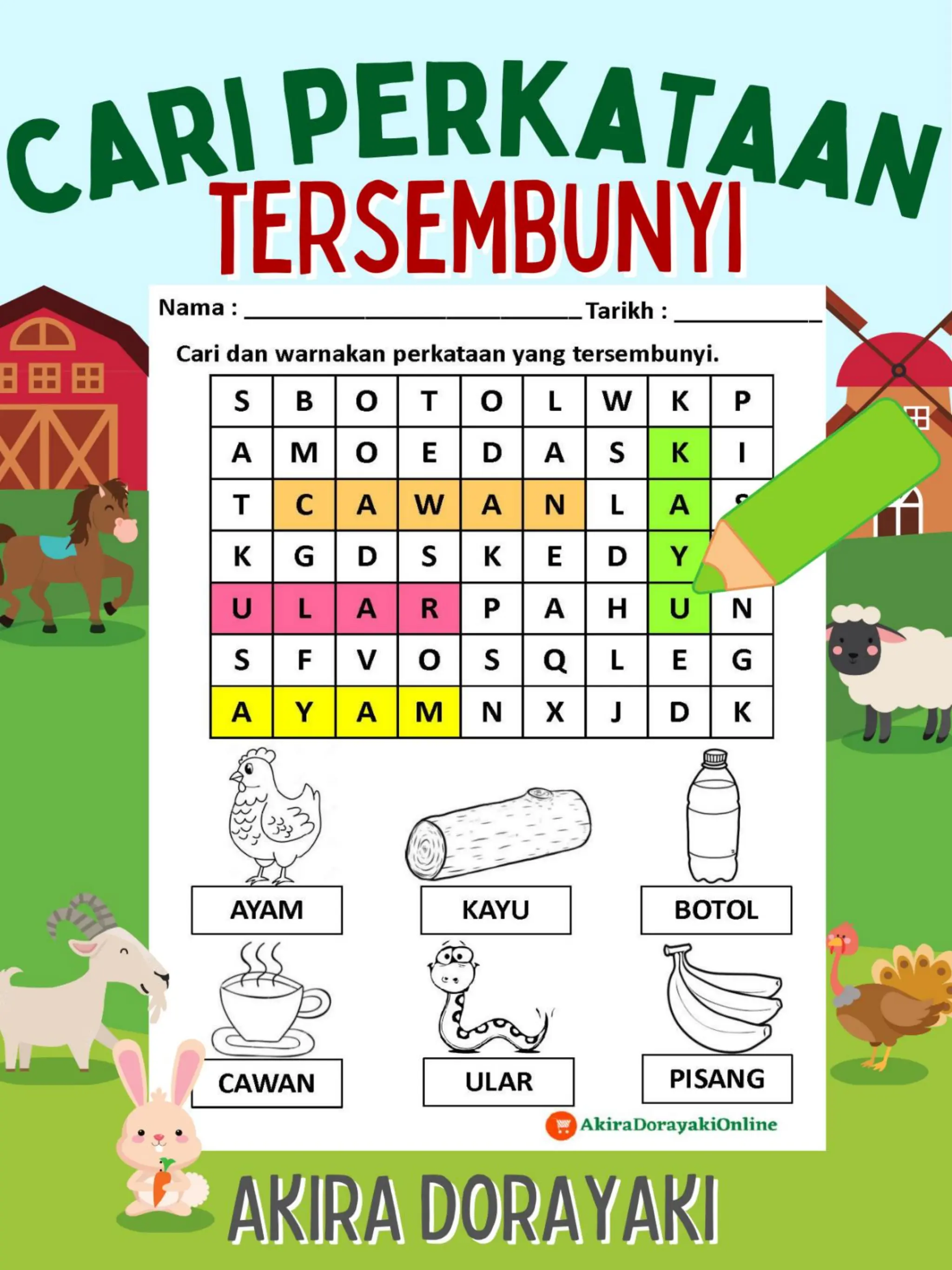 cari perkataan bahasa melayu aktiviti tahun 1 | PDF
