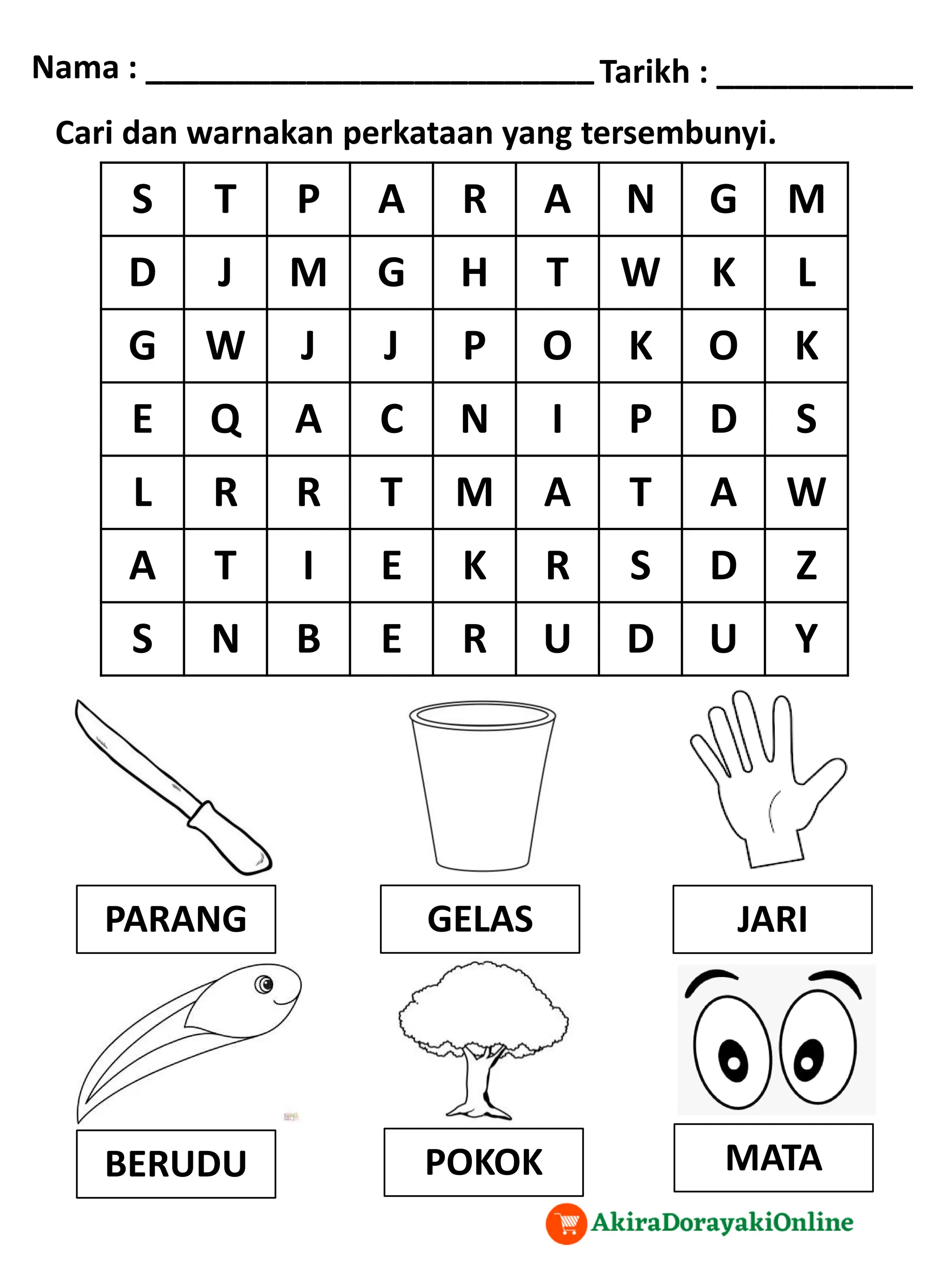 cari perkataan bahasa melayu aktiviti tahun 1 | PDF