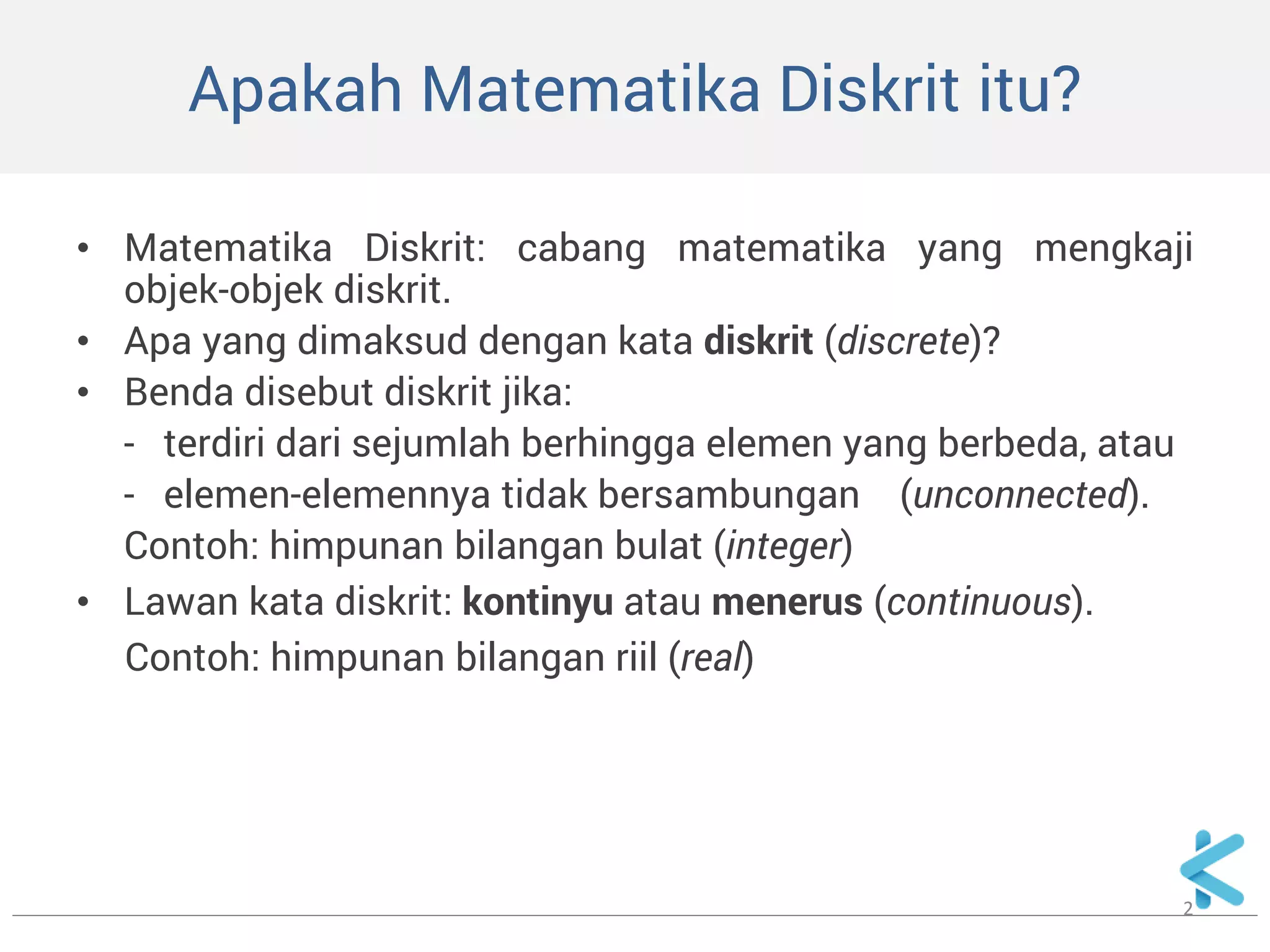 Matematika Diskrit - 01 pengantar matematika diskrit | PDF