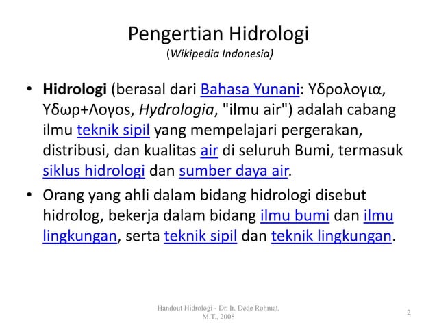 pengertian hidrologi dan siklus hidrologi | PPT