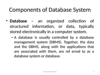 Components of data base system involes data base design and ...