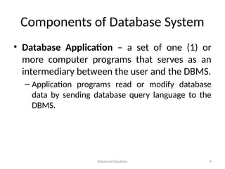 Components of data base system involes data base design and ...