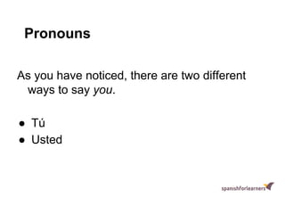 Spanish lesson - Pronombres (pronouns) | PPTX