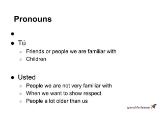 Spanish lesson - Pronombres (pronouns) | PPTX