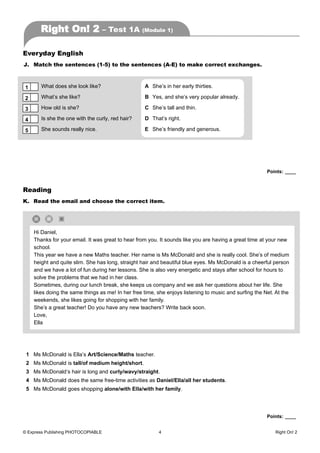 01 Right on 2_Test 1A_Mod 1.doc english test | DOC