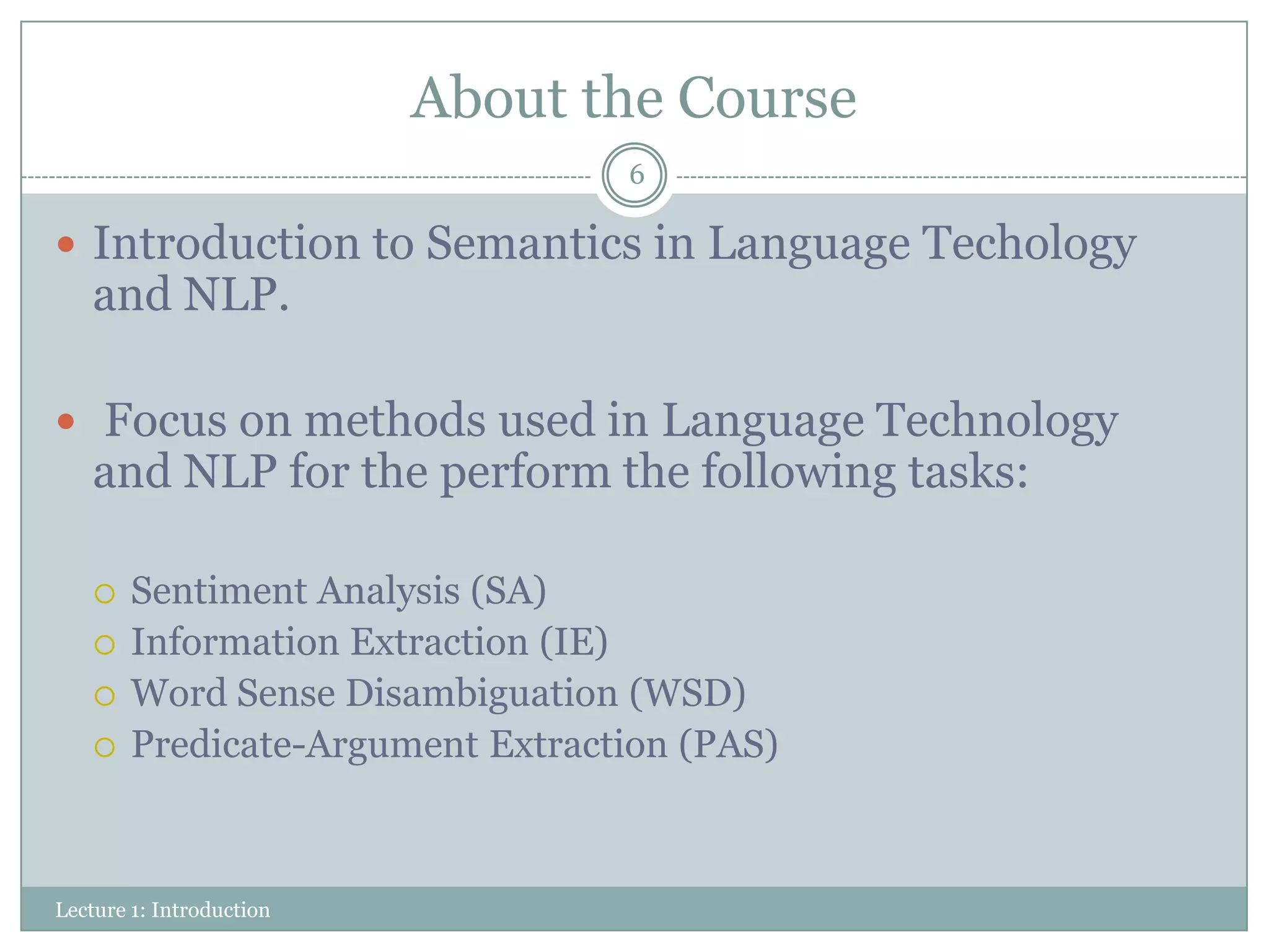 Lecture 1: Semantic Analysis in Language Technology | PPTX