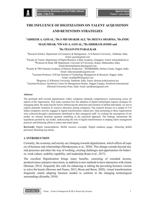 THE INFLUENCE OF DIGITIZATION ON TALENT ACQUISITION AND RETENTION STRATEGIES | PDF