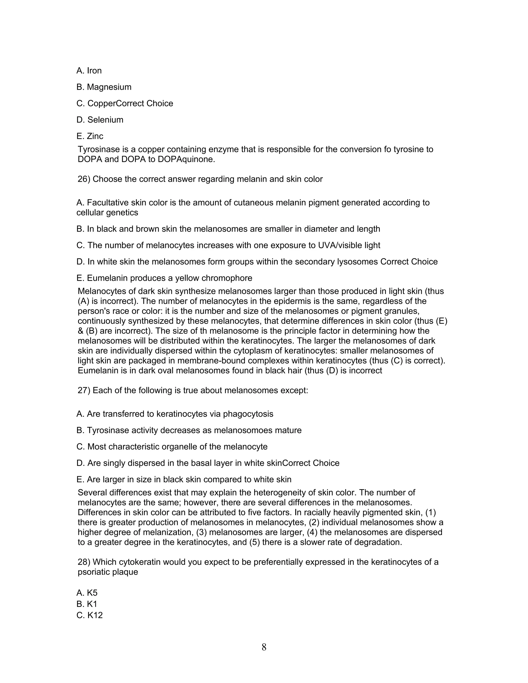 ETAS_MCQ_01 structures of skin | DOC | Skin and Dermatology | Diseases and Conditions