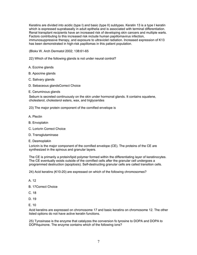 ETAS_MCQ_01 structures of skin | DOC | Skin and Dermatology | Diseases and Conditions