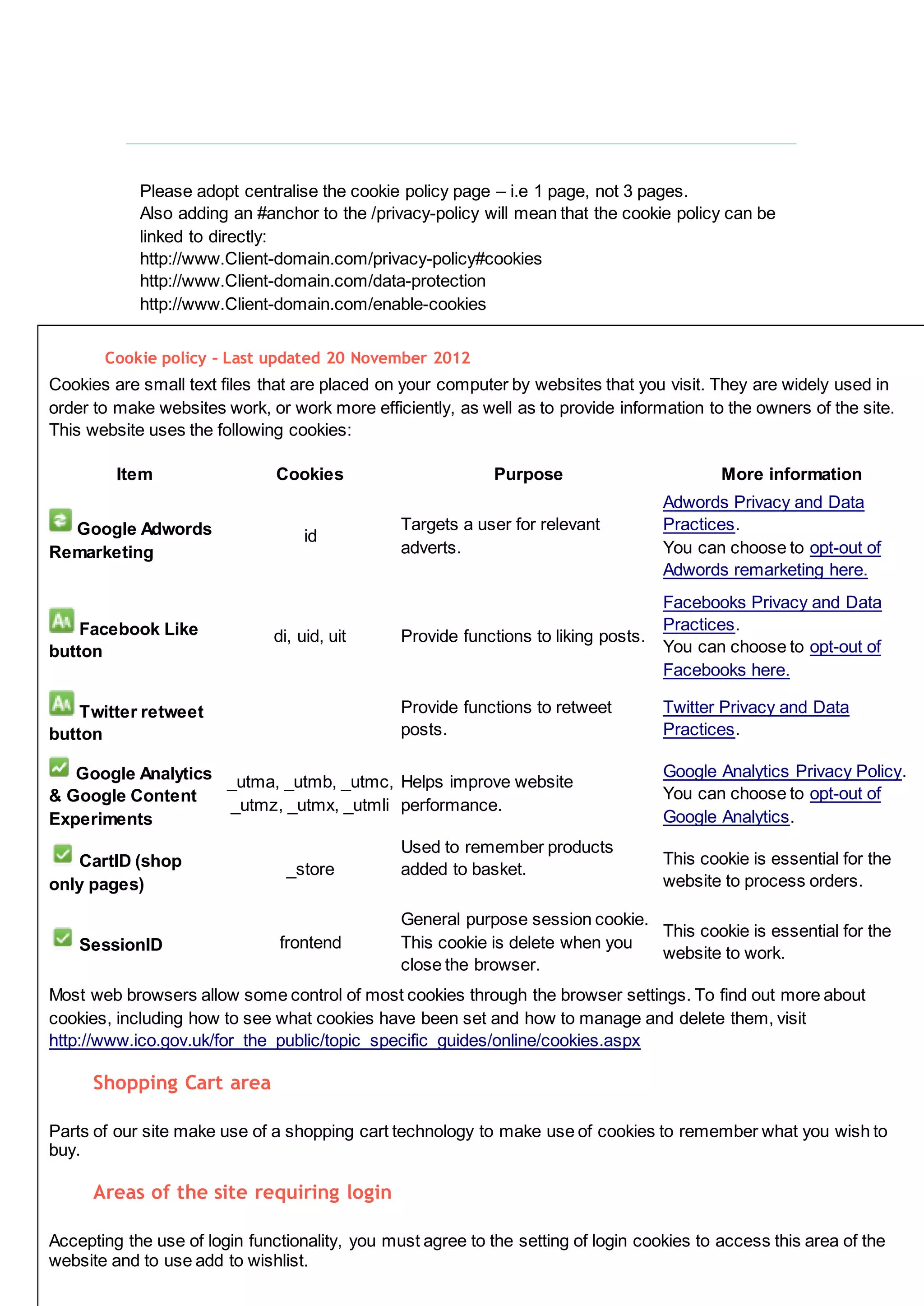 Example cookie compliance audit | DOCX