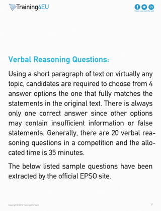 Verbal Reasoning Sample Tests EU EPSO Volume 02 | PDF
