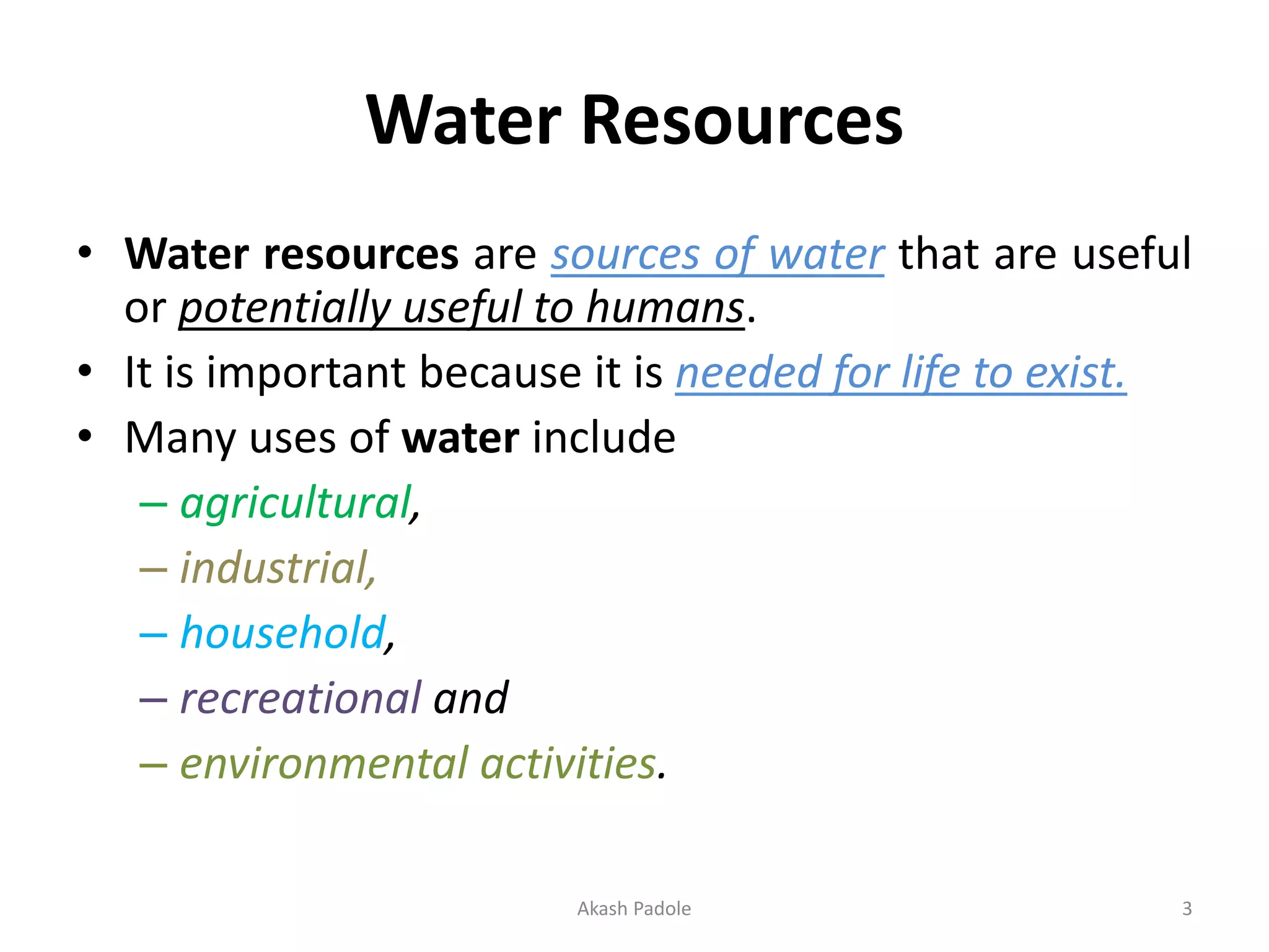 01 Water Resources, Water supply and Distribution system of water | PPTX