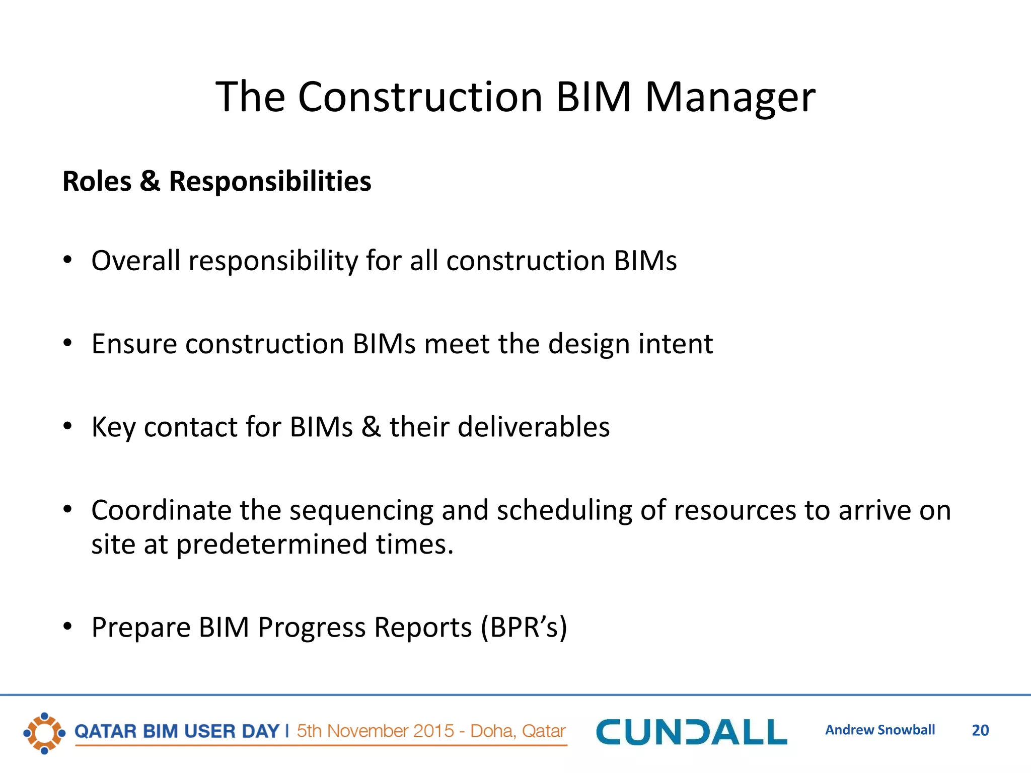 5th Qatar BIM User Day, Defining the role of the BIM Manager | PDF