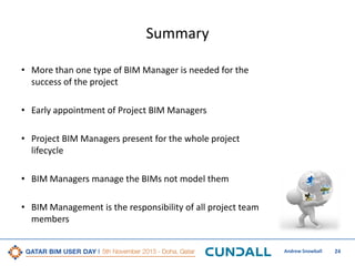 5th Qatar BIM User Day, Defining the role of the BIM Manager | PDF