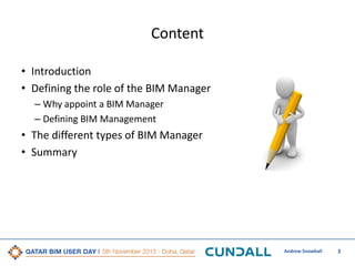 5th Qatar BIM User Day, Defining the role of the BIM Manager | PDF